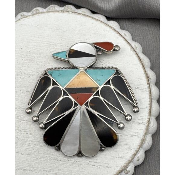 Native American | Jewelry | Vintage Zuni Thunderbird Inlay Sterling ...